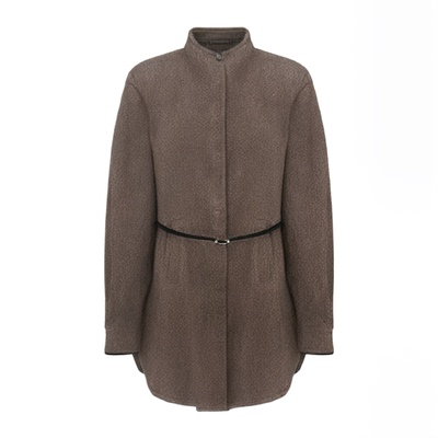 sdeer收腰格纹宽松双面呢大衣