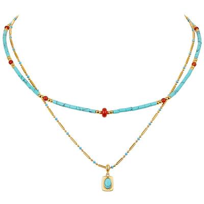 海岸度假蔚蓝岛屿绿松石叠戴项链