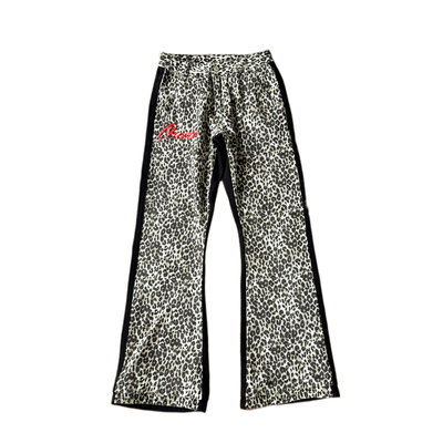 美式复古豹纹拼接微喇牛仔裤男高街设计感小众视觉系轻亚显瘦裤子