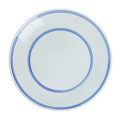 双线蓝边陶瓷圆形盘子菜盘深盘子