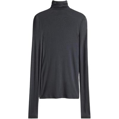 HM女装T恤冬季女士舒适时尚柔软皮马棉高领上衣1239967