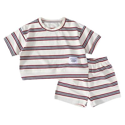男童条纹套装夏季薄款纯棉两件套