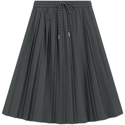 KBNE学院风miu系中长款灰色半身裙女2026春季新款小个子百褶裙子