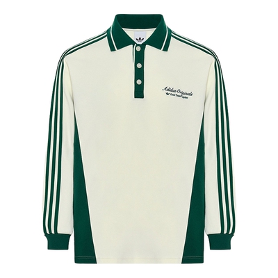 adidas阿迪达斯三叶草男撞色条纹宽松针织休闲长袖POLO衫 KW5688