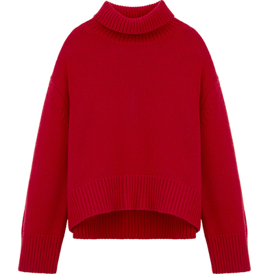 100%羊绒复古层次坑条高领羊绒衫