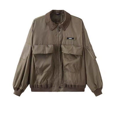 卡盛卡其色棒球外套情侣飞行夹克