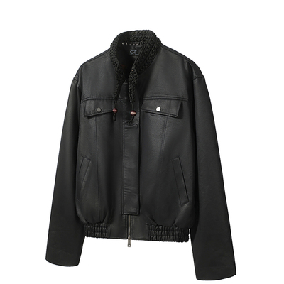 TZ killer Knitted Collar 编织领机车皮衣 洗水机车立领夹克上衣