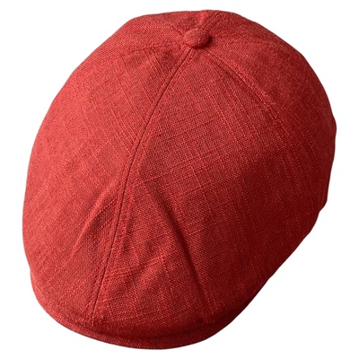 复古红色前进帽女春季百搭画家帽显脸小防晒遮阳帽麻质宽檐贝雷帽