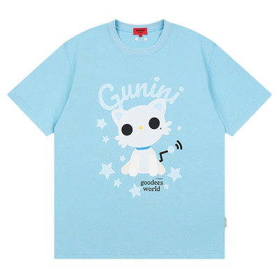 GOODBAI GOODEES 星星机器小猫logo图案印花oversize短袖T恤