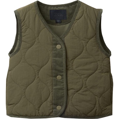 灯芯绒拼接背心V领无袖闭合按扣