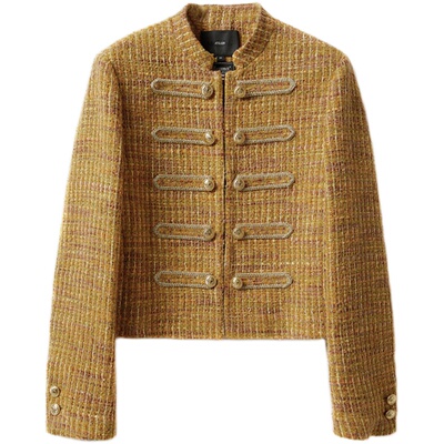 WWT06170 茉莉雅集 金色旭日意大利羊毛混纺花呢香*风立领外套