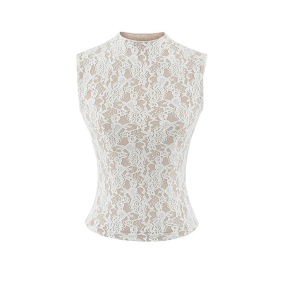 法式立领蕾丝双层防走光无袖背心