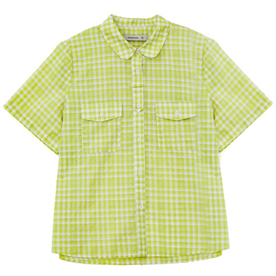 微透凉感格纹印花肌理感短袖衬衫