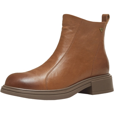 天美意厚底英伦奶皮靴加绒切尔西短靴女鞋子时装靴皮靴2025冬新款