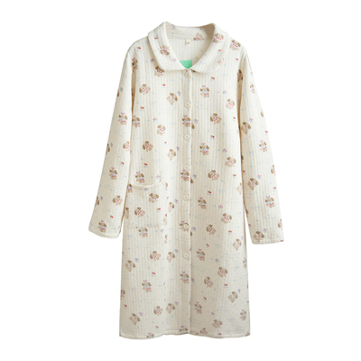 女士空气层家居裙睡裙秋冬款