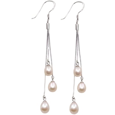 S925纯银天然珍珠耳环真淡水珍珠耳坠长款流苏2025年新潮款防过敏