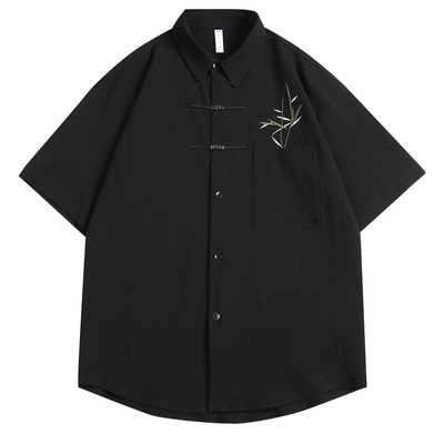 国风翻领短袖新中式国潮刺绣衬衫