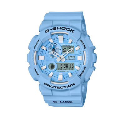 蓝色卡西欧女表双显防水运动手表