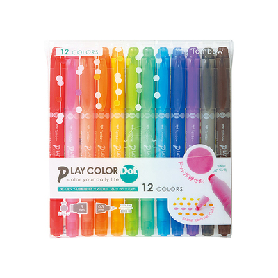 现货 TOMBOW蜻蜓新款 Play Color Dot点点水彩笔 双笔头12色