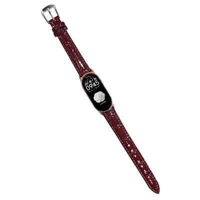 适用小米手环亮面竹节纹皮质表带