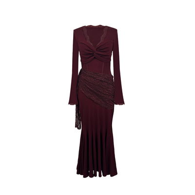 Babes【暗玫缠纱】大码设计感纯欲鱼骨侧边蕾丝拼接显瘦鱼尾裙女