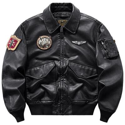 翻领复古徽章飞行员夹克皮衣外套