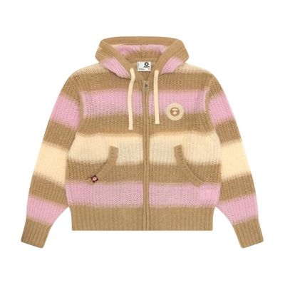 Aape徽章复古休闲条纹连帽针织