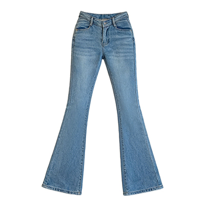 丰胯浅色辣妹V腰微喇牛仔裤女