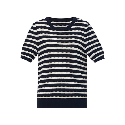 歌莉娅夏季莱赛尔条纹短袖上衣女