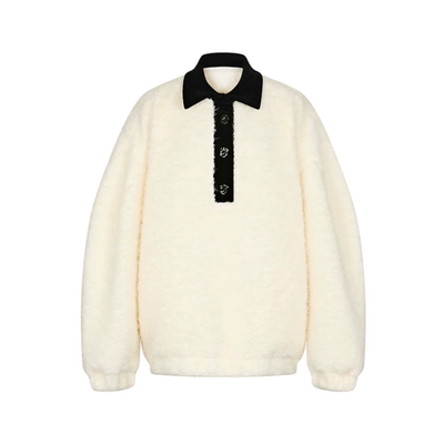 sennoszhou圈圈毛polo领撞色卫衣