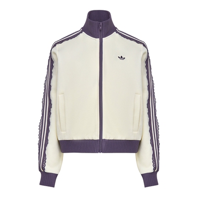 adidas阿迪达斯三叶草夹克女子TRACK TOP蕾丝花边针织外套 LF2334