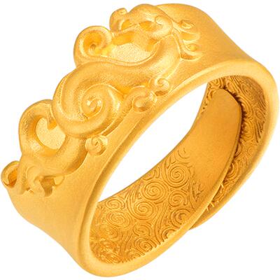 明牌珠宝古法黄金戒指情侣对戒