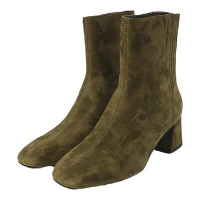 Morrell Maxie复古方头短靴女冬季小羊皮粗跟弹力靴｜MW244013GN