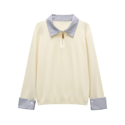 大码胖mm气质通勤拼接针织上衣女