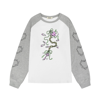 NEW 11/30｜Newjeans安宥真同款爱心锁扣手绘韩系灰白插肩长袖T恤