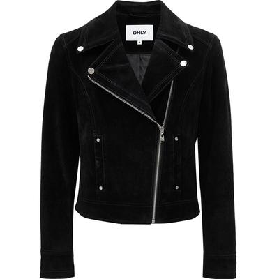 ONLY修身翻领正肩短款皮衣