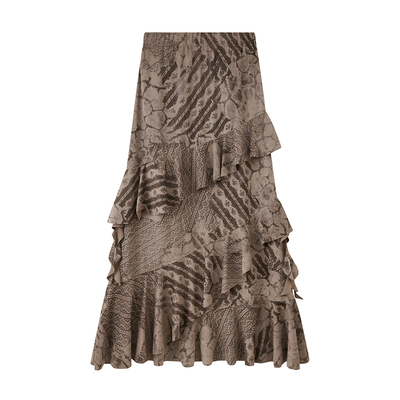 DIDDIMODA 原创设计 斜线切割荷叶波浪不规则半身裙中长款蛋糕裙