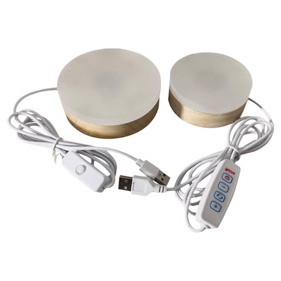 USB插电圆形实木发光小夜灯底座