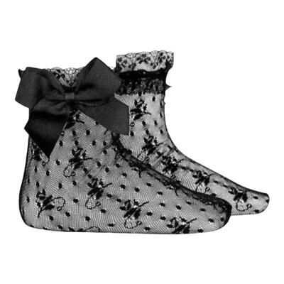 西班牙condor女童中筒蕾丝短袜夏季超薄款绸缎蝴蝶结透气休闲丝袜