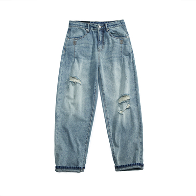 新款破洞老爹牛仔裤男哈伦小直筒