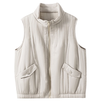 立领褶皱夹棉马甲+松紧腰半裙