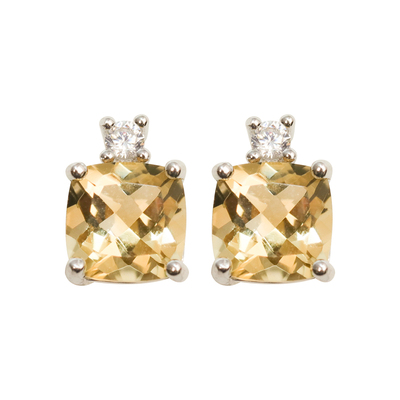 方糖家天然黄水晶方糖纯银耳环