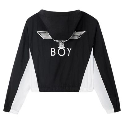 BOYLONDON春季女款黑白简约潮牌显瘦时尚拉链连帽外套夹克W23051