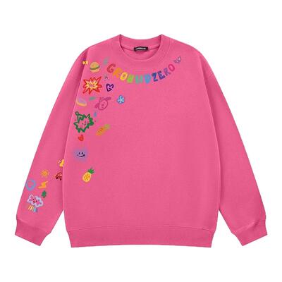 i.tGROUNDZERO韩系2025秋冬棉桃红涂鸦花印花卫衣长袖大码上衣