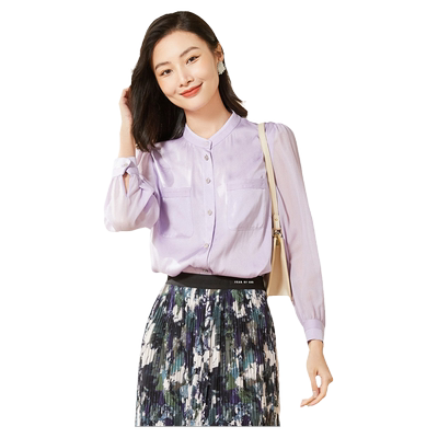 乔万尼时尚真丝衬衫女高端桑蚕丝长袖衬衣19mm提花精致感EF3C869