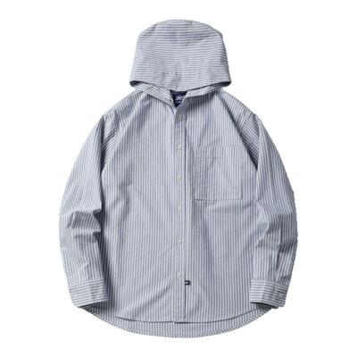 日系潮牌紫标宽松条纹连帽衬衫