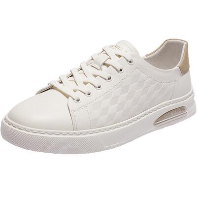 百丽男鞋压花小白鞋夏新商场款真牛皮百搭休闲板鞋子8SA01BM5