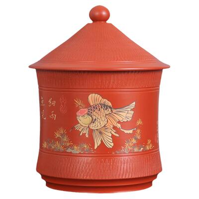 纯手工建水紫陶复烧红七饼储茶缸