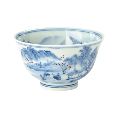 景德镇青花山水内外手绘茶杯