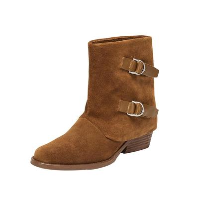 思加图棕色复古西部靴牛仔靴女靴